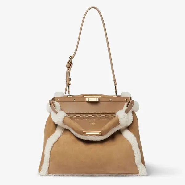 Fendi My Peekaboo® Medium Camel-colored Shearling Bag